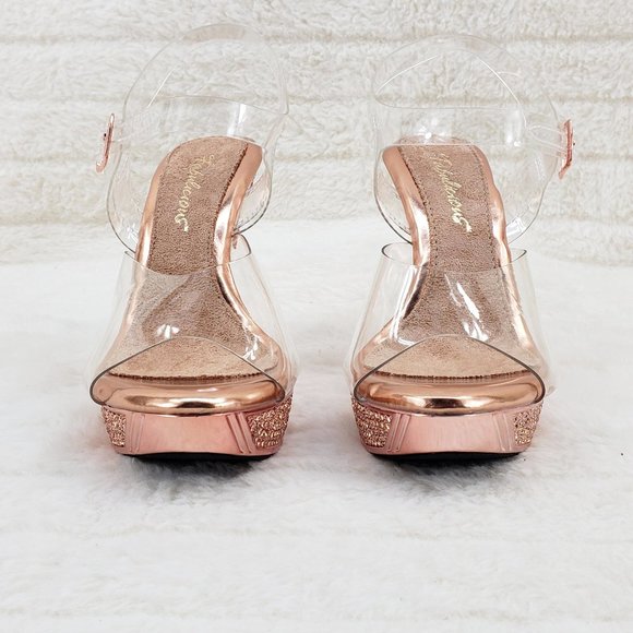 Pleaser | Shoes | Rose Gold Rhinestone High Heel Platform Sandals Clear ...